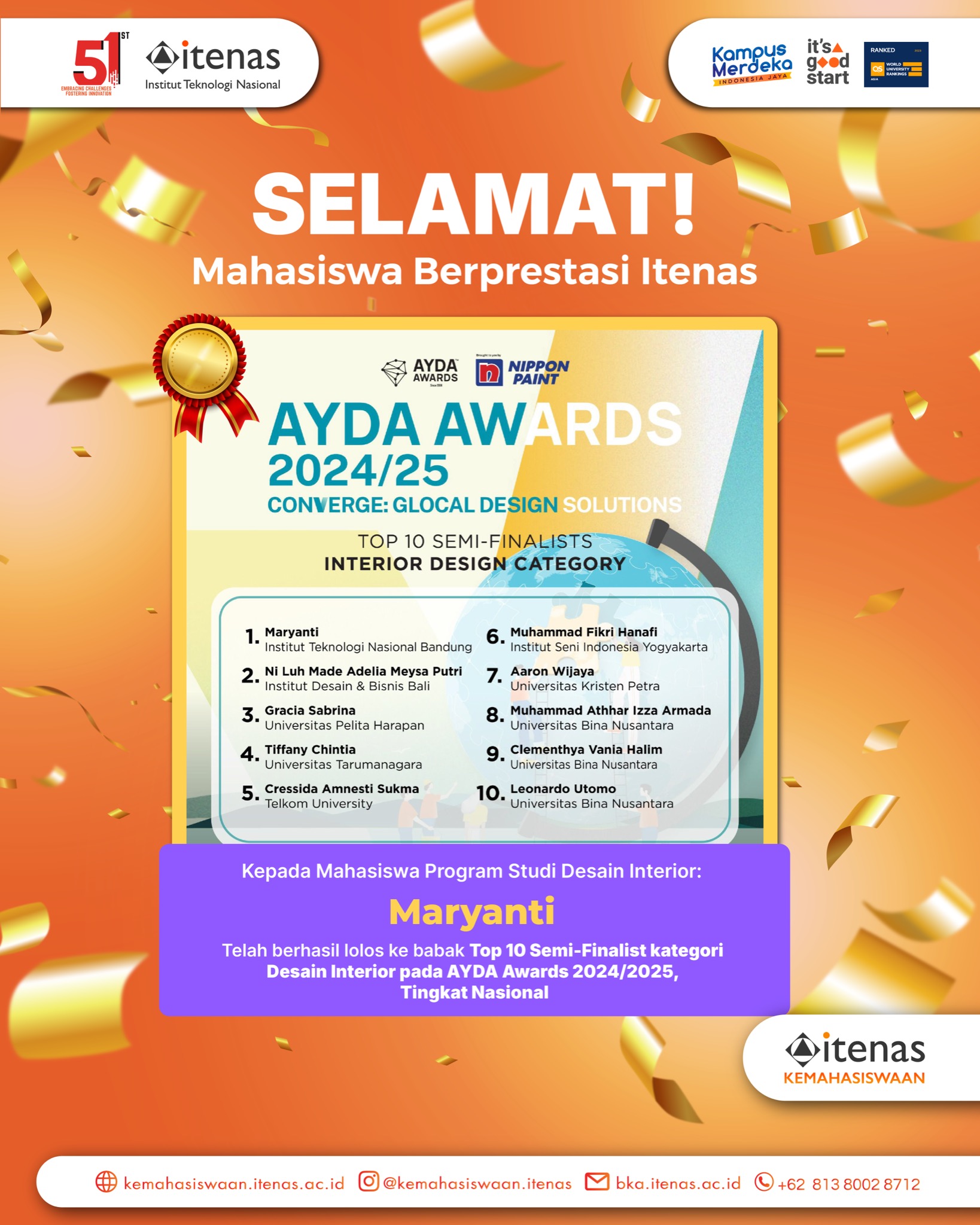 Mahasiswi Prodi Desain Interior berhasil Meraih Top 10 Semi Finalists ...